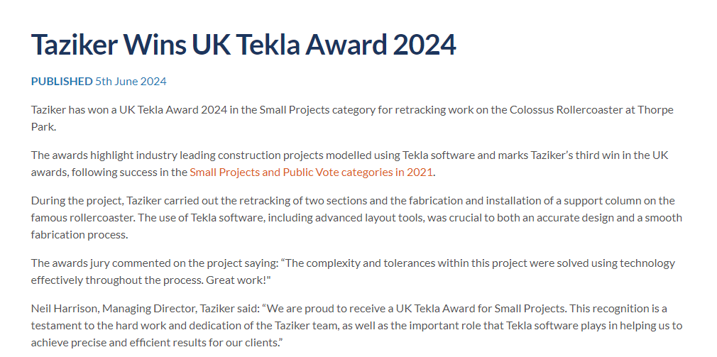 Taziker Award, April 2024 - Westlakes Engineering